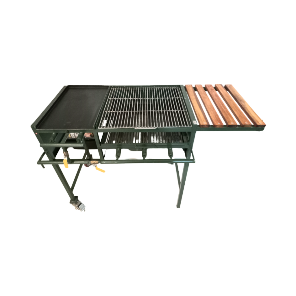 BBQ Cooker (Stainless Steel Grill) with Plate, Wheels, and Wood Rack ...